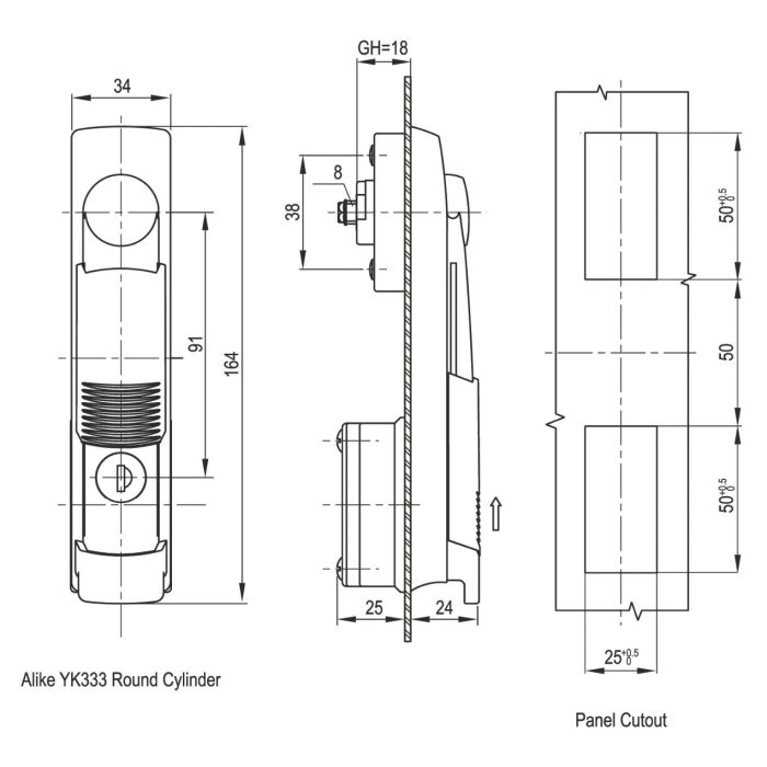 1102 Key Locking KEY333 Black Swing handle with Dust Cover