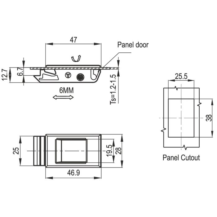 1251 Snap-In Slide Latch Black ABS Plastic