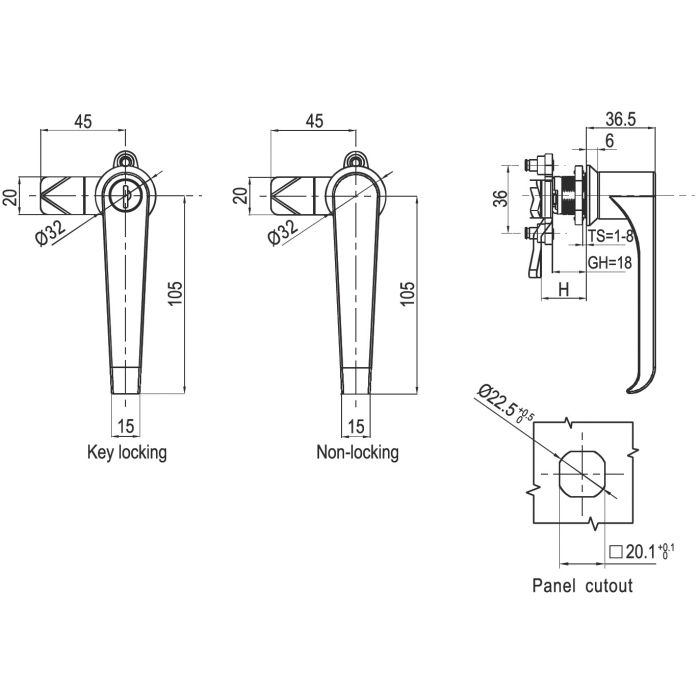 1311 Key Locking 333 Stainless Steel L Handle Lock with 18mm Grip ...
